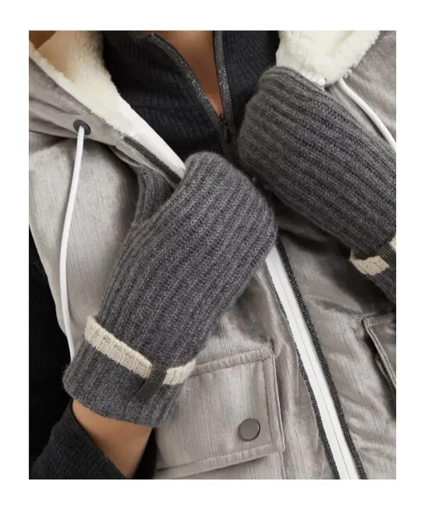 Brunello Cucinelli Bead-embellished Knitted Mittens - Gray
