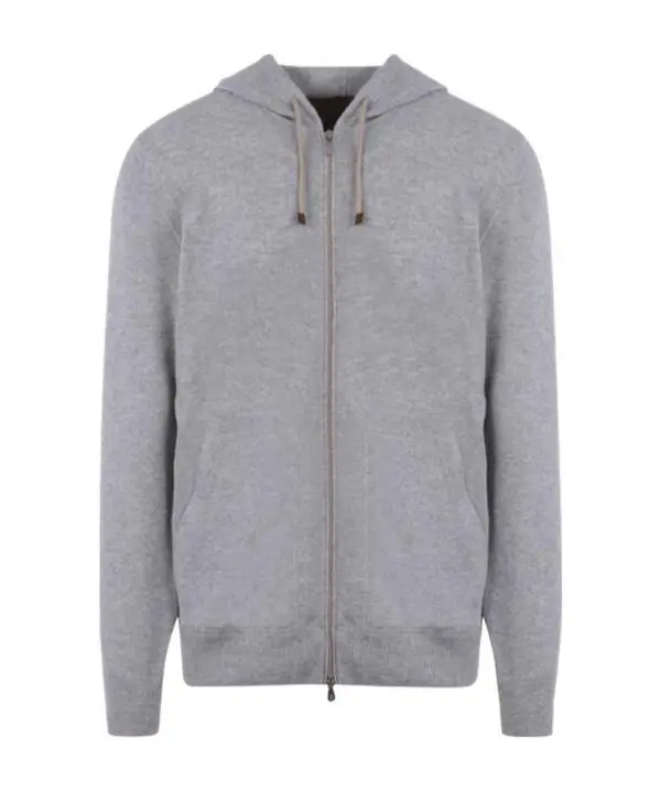 Brunello Cucinelli Cashmere Zip Up Hooded Jacket - Gray