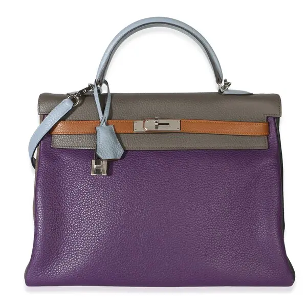 Hermès Ultraviolet Etain Bleu Lin Bleu Orage Gold Clemence Arlequin Retourne Kel - Multicolor