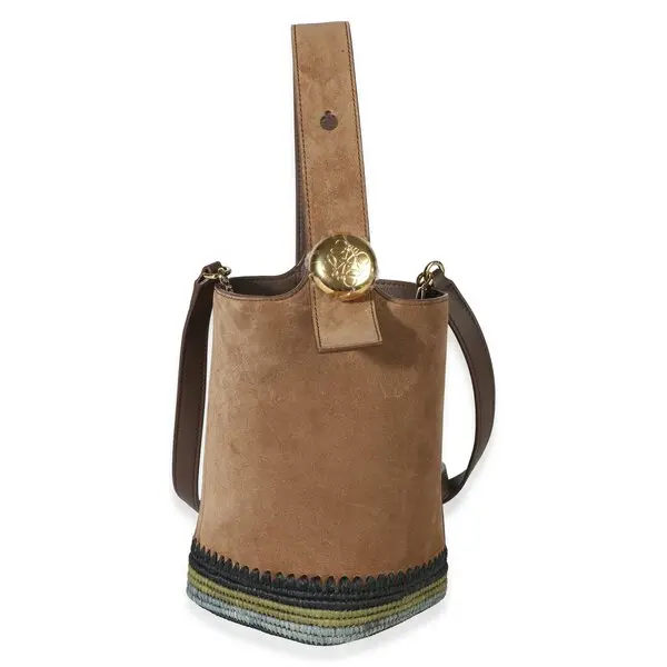 Loewe Suede Raffia Striped Pebble Bucket Bag