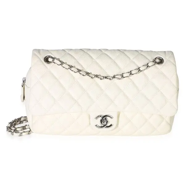Chanel Cream Quilted Caviar Jumbo Easy Flap Bag - Neutral