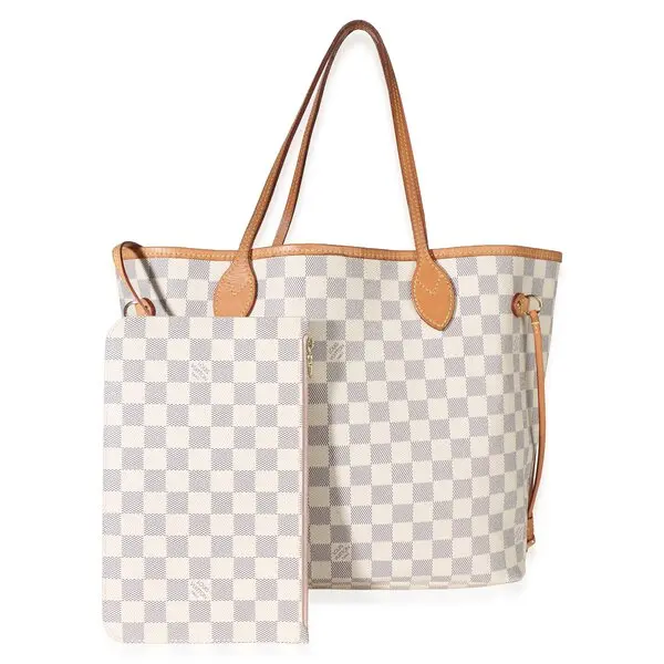 LOUIS VUITTON Rose Ballerine Damier Azur Canvas Neverfull Mm - Beige
