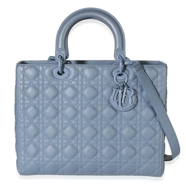 Dior Denim Ultra Matte Calfskin Cannage Lady Top Handle - Blue