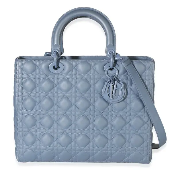 Dior Denim Ultra Matte Calfskin Cannage Lady Top Handle - Blue