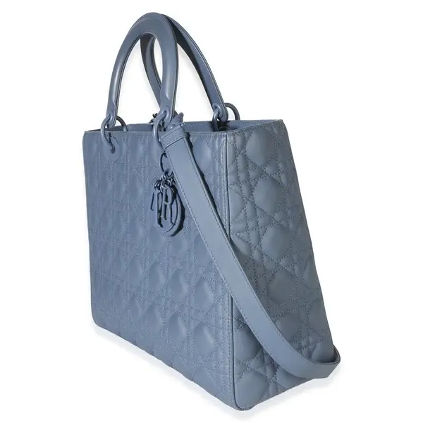 Dior Denim Ultra Matte Calfskin Cannage Lady Top Handle - Blue