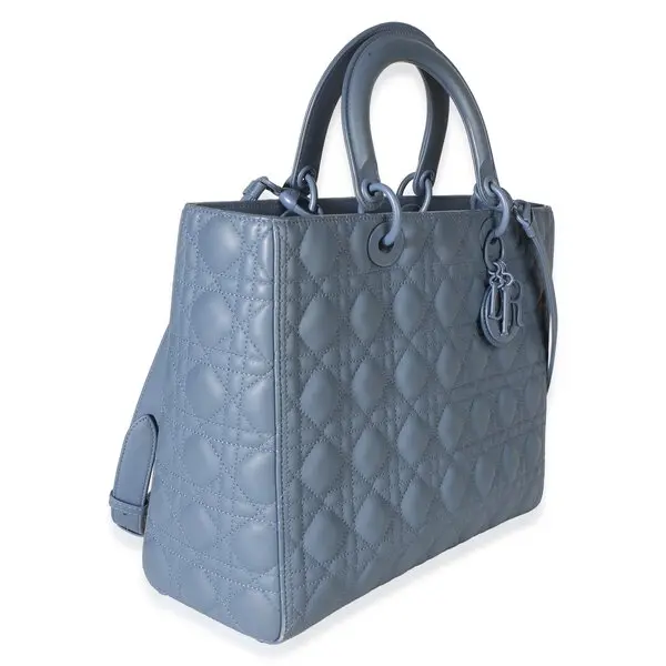 Dior Denim Ultra Matte Calfskin Cannage Lady Top Handle - Blue