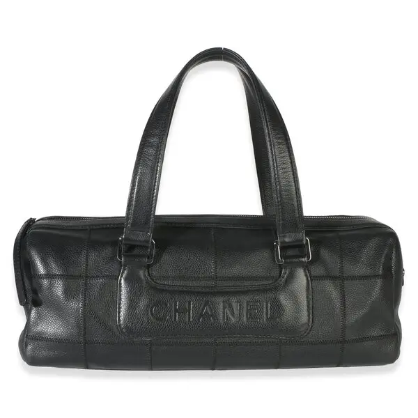 Chanel Square Stitch Caviar Lax Bowler Bag - Black