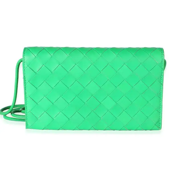 Bottega Veneta Parakeet Nappa Intrecciato Wallet On Strap - Green