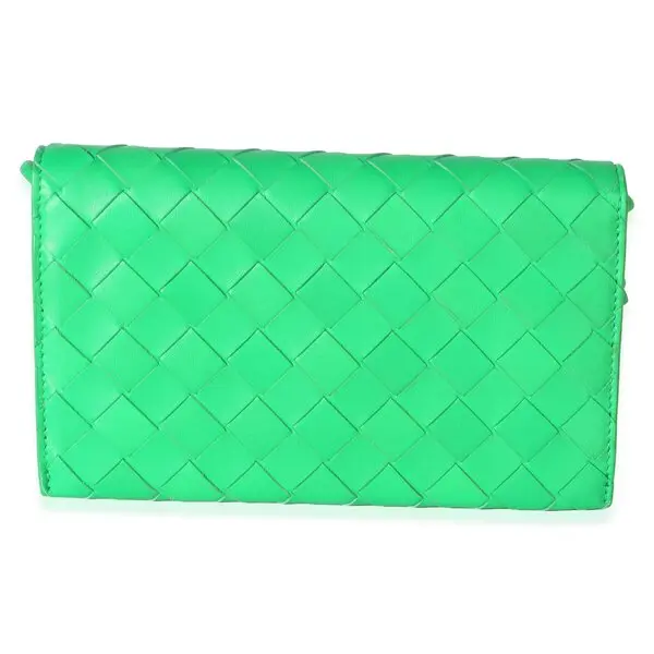 Bottega Veneta Parakeet Intrecciato Nappa Wallet On Strap - Green