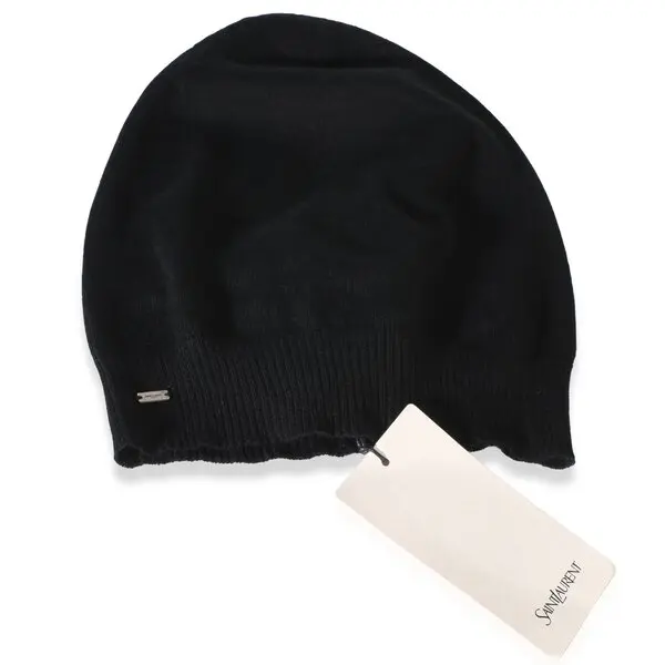 Saint Laurent Cashmere Logo Bonnet M - Black