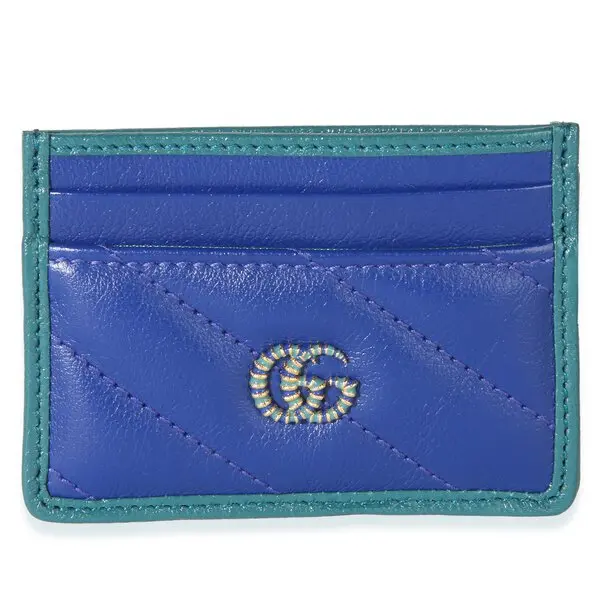 Gucci Matelasse Calfskin Torchon Marmont Card Case - Blue