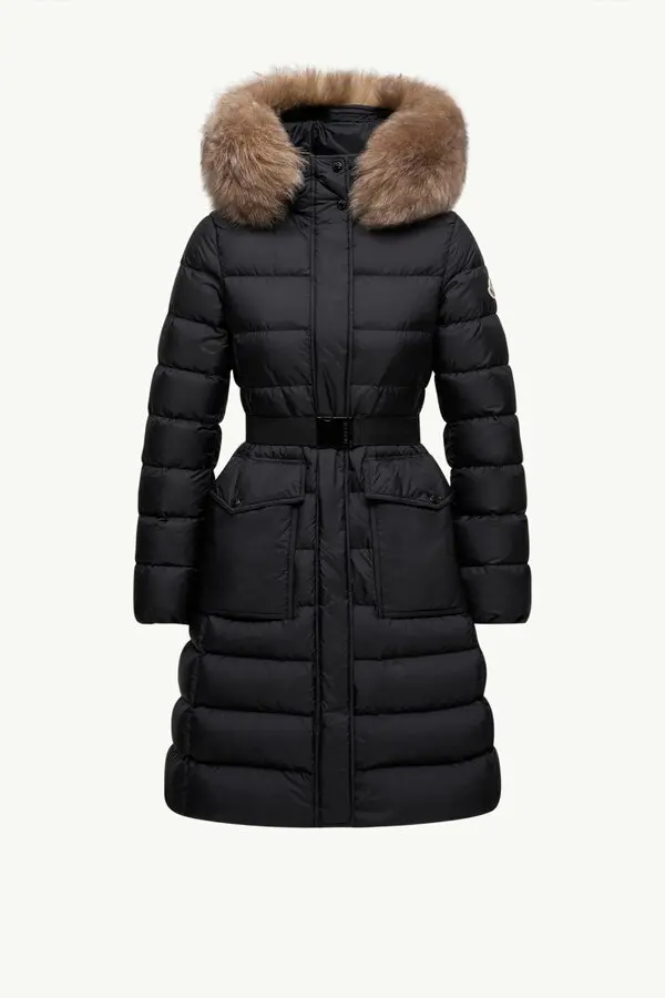 Moncler Khloesse Hooded Shearling-trimmed Long Down Jacket