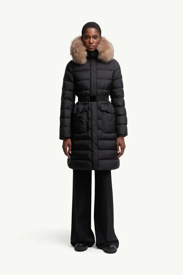 Moncler Khloesse Hooded Shearling-trimmed Long Down Jacket