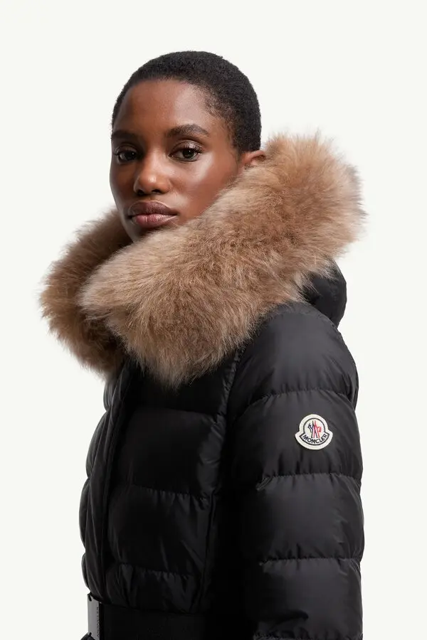 Moncler Khloesse Hooded Shearling-trimmed Long Down Jacket