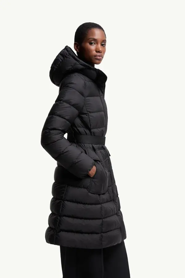 Moncler Khloesse Hooded Shearling-trimmed Long Down Jacket
