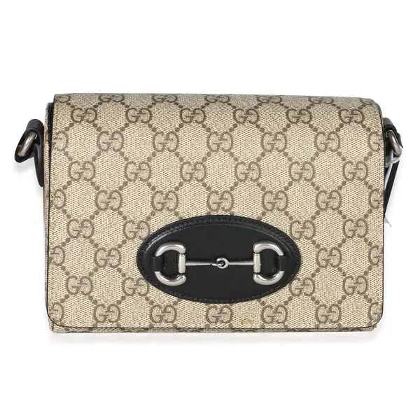 Gucci Black Gg Supreme Canvas Horsebit 1955 Bag - Beige