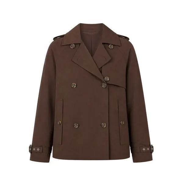 YUMI Cropped Trench Jacket With Check Lining