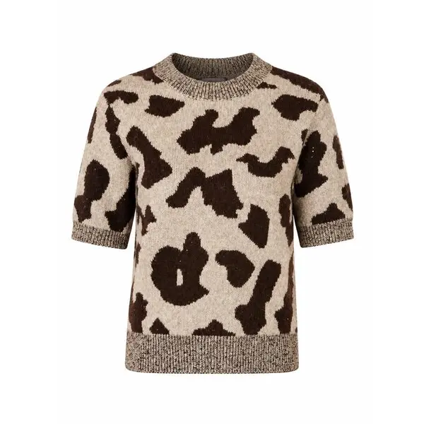 YUMI Leopard Intarsia Short Sleeve Jumper