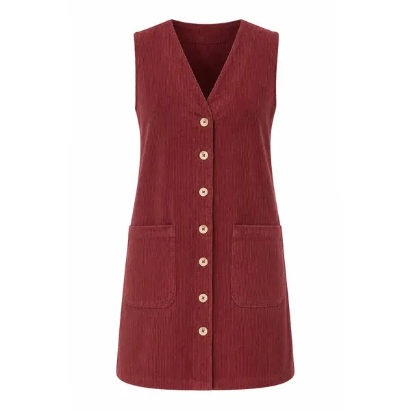 YUMI Cord Button Through Pinafore Dress