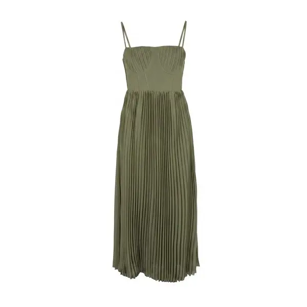 MODENAIRE Pleated Bustier Maxi Dress