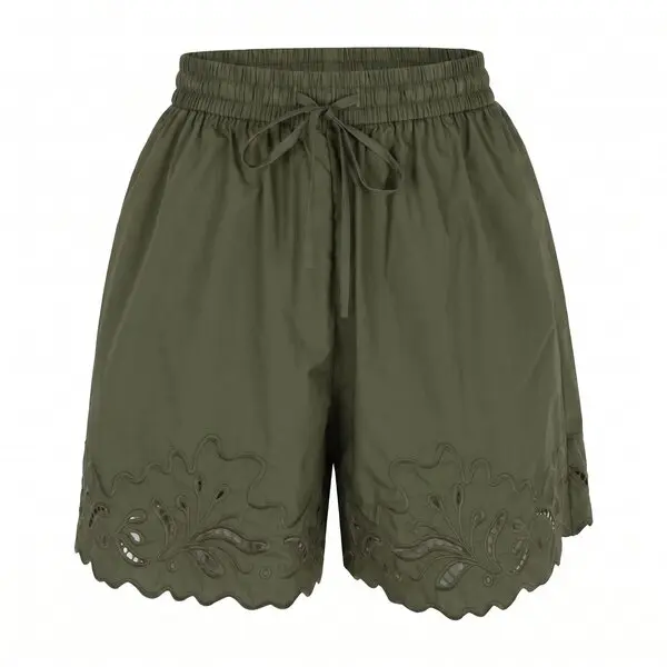 MODENAIRE Eyelet Embroidered Shorts With Drawstring Waist And Scalloped Hems