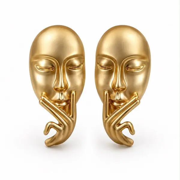 BY OZGE Silent Muse Sculptural Face Matte Plated Earrings - Gold