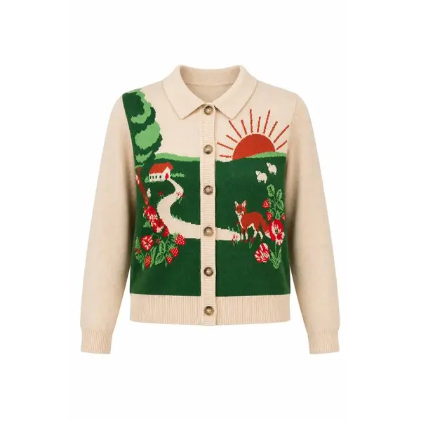 YUMI Fox Scene Viscose Knitted Box Jacket