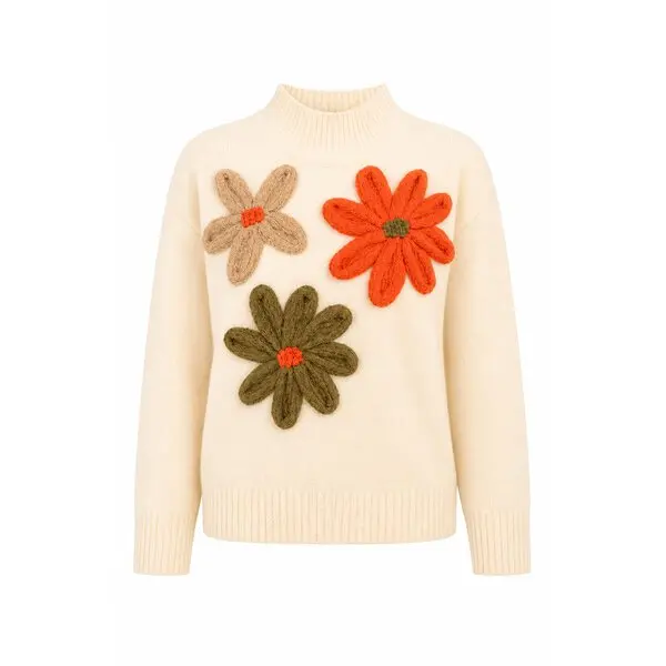 YUMI Applique Flowers Knitted Jumper