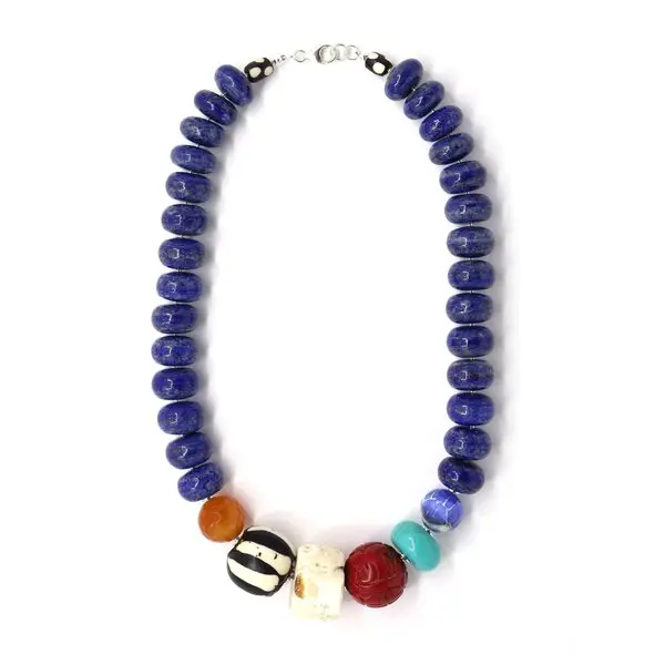 Shar Oke Blue / Silver Lapis Lazuli Statement Medley Necklace - Blue/silver