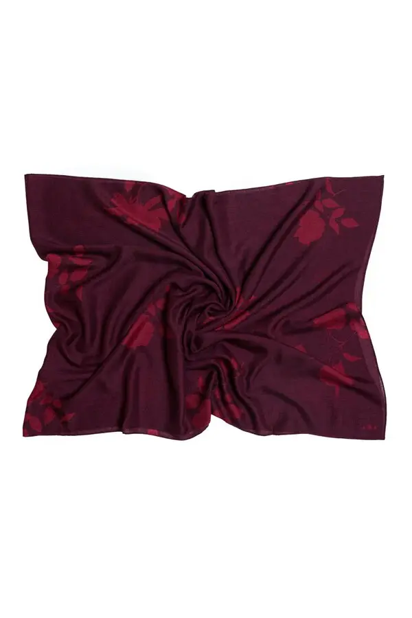RAINSISTERS Silk & Wool Scarf In Burgundy Floral - Red