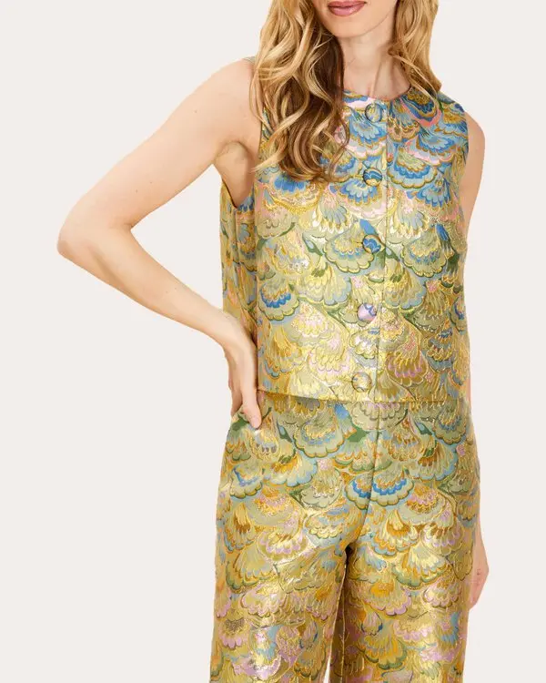Mestiza New York Sadie Metallic Jacquard Button-front Top
