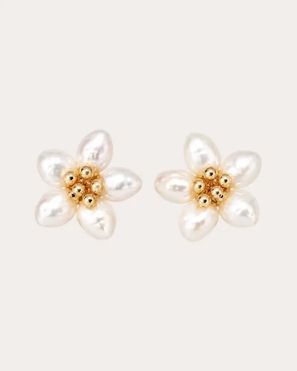 CLUB COASTAL Freshwater Pearl Aloha Stud Earrings 18k Gold - White