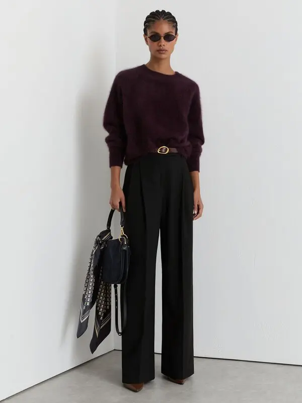REISS Luna Wool-blend Wide-leg Pleated Trousers - Black
