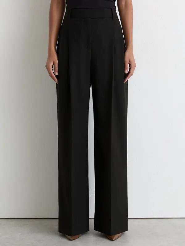 REISS Luna Wool-blend Wide-leg Pleated Trousers - Black
