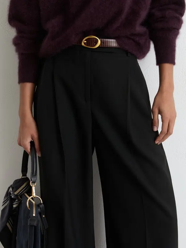 REISS Luna Wool-blend Wide-leg Pleated Trousers - Black