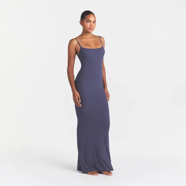 SKIMS Long Slip Dress | Blue | | Soft Lounge - Sleet