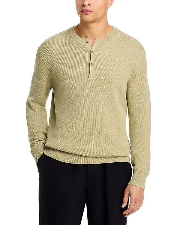 BOSS Lenley Wool & Cotton Henley Sweater - Beige