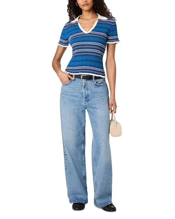 French Connection Crinkle Knit Rib Polo Top