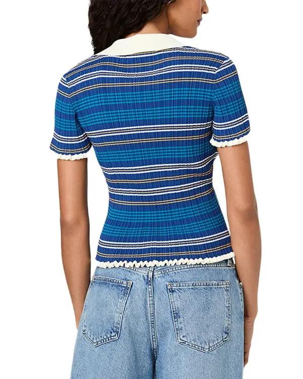 French Connection Crinkle Knit Rib Polo Top