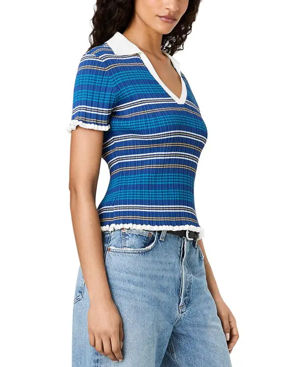 French Connection Crinkle Knit Rib Polo Top
