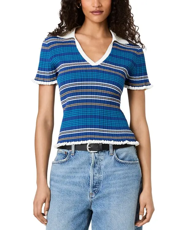 French Connection Crinkle Knit Rib Polo Top