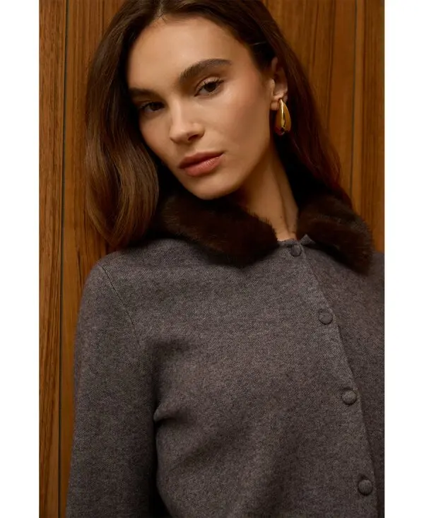 French Connection Sloane Faux Fur Collar Cardigan Sweater