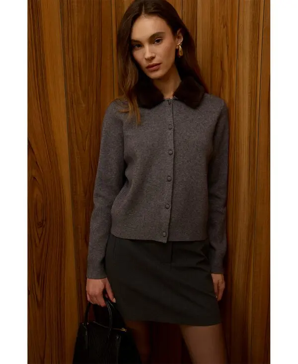 French Connection Sloane Faux Fur Collar Cardigan Sweater