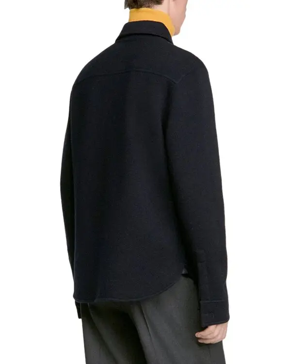 Sandro Felted Wool Pocket Shirt - Navy Blue