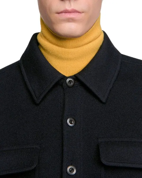 Sandro Felted Wool Pocket Shirt - Navy Blue