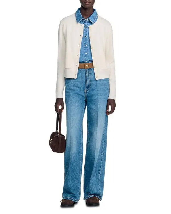 Sandro Layered Look Denim Collar Cardigan