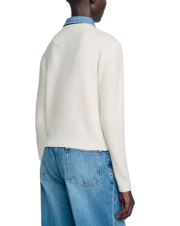 Sandro Layered Look Denim Collar Cardigan