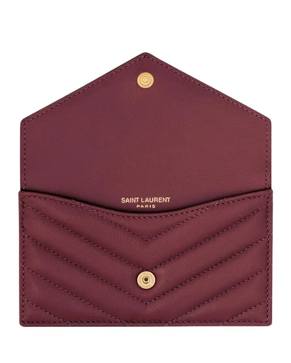 Saint Laurent Cassandre Matelasse Fragments Flap Card Case In Lambskin - Medium Red