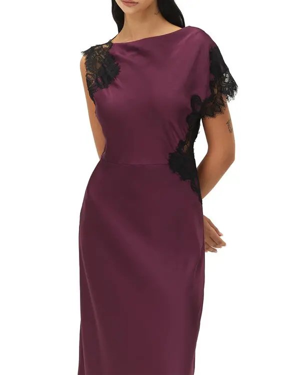 ELODIE THE LABEL Maris Satin Lace Trim Asymmetric Dress
