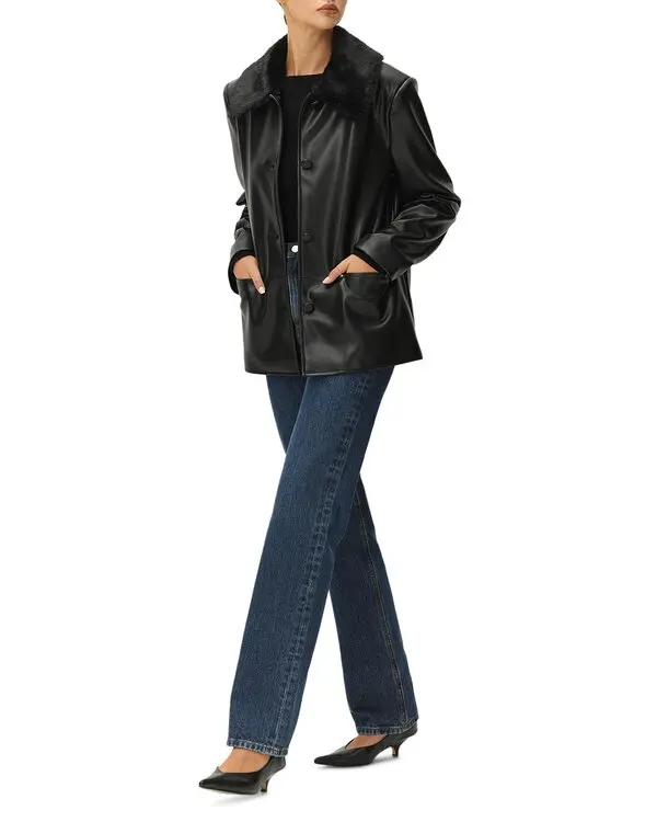 ELODIE THE LABEL Maud Faux Fur Collar Faux Leather Jacket